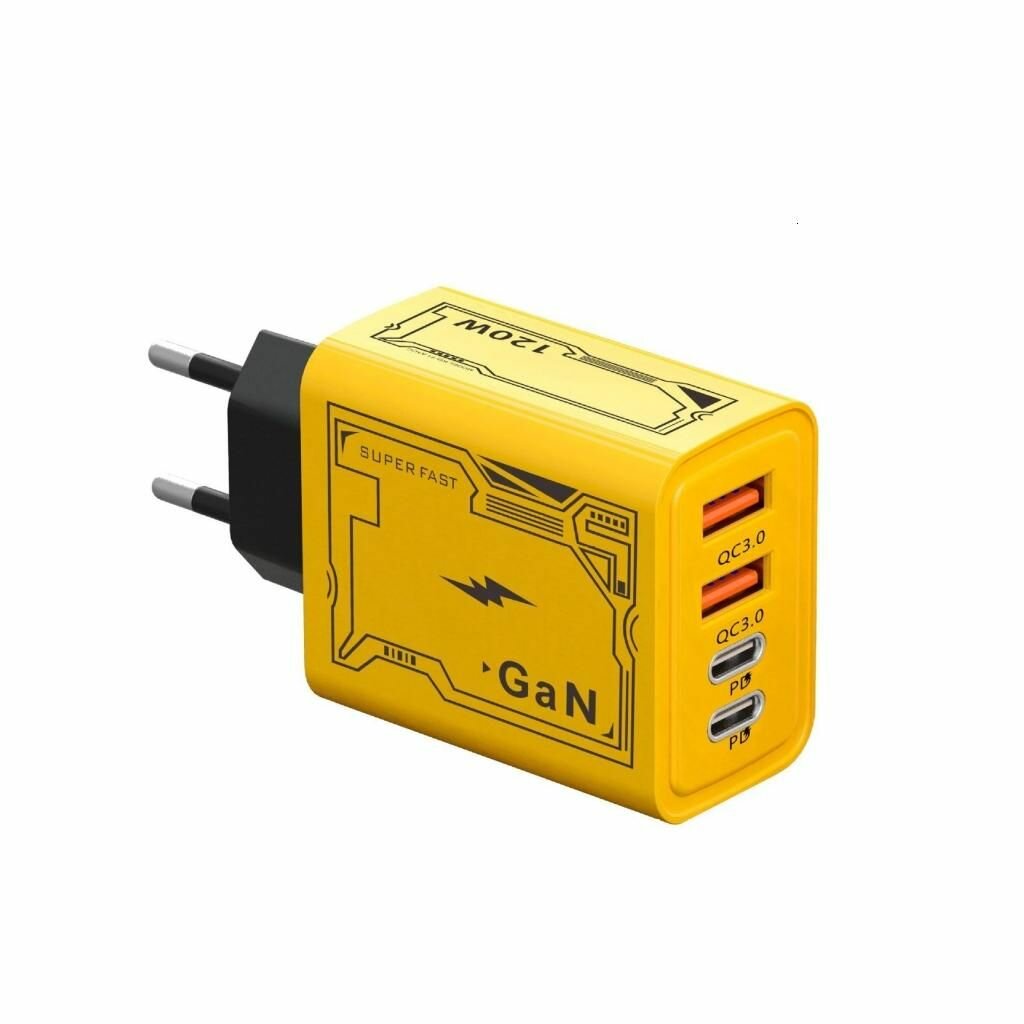 Мощное зарядное устройство 120W с двумя Type C и USB для эффективной зарядки нескольких устройств, Вилка ЕС