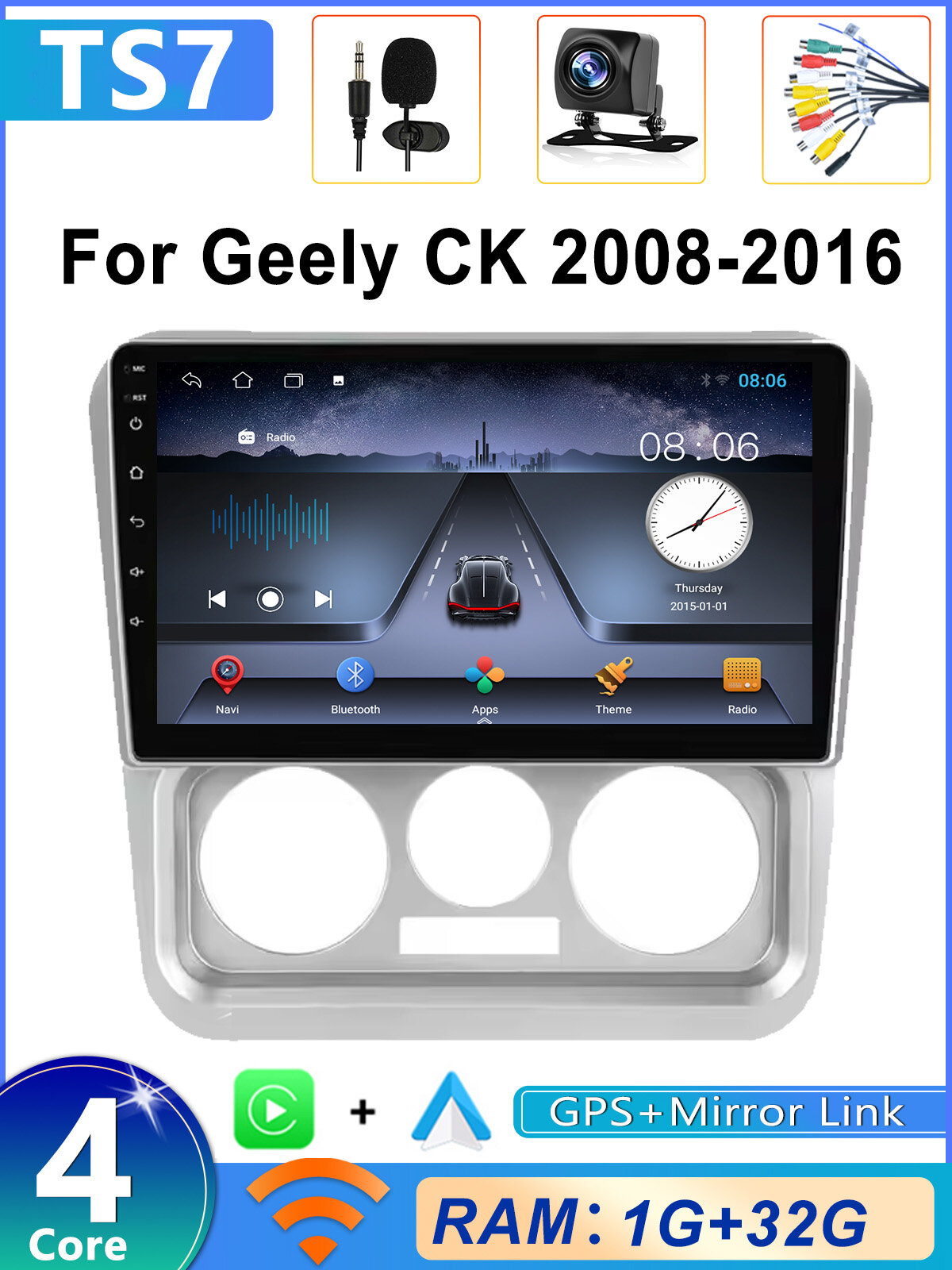 Магнитола для Geely CK 2008-2016, 4 ядерный процессор 1/32Гб ANDROID, IPS экран 9 дюймов, Wifi, андроид штатная автомагнитола, головное устройство Митсубиши Джили СК