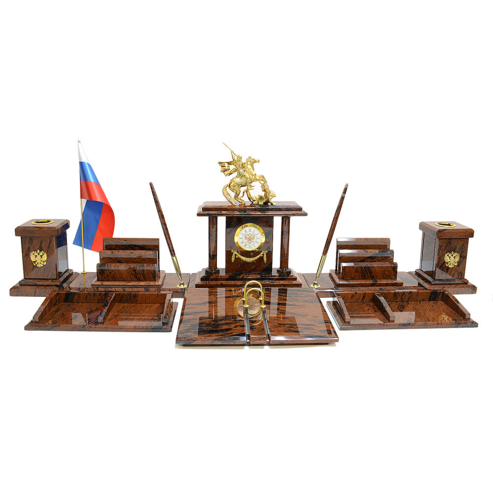 Настольный набор из обсидиана "Георгий Победоносец" 98 см