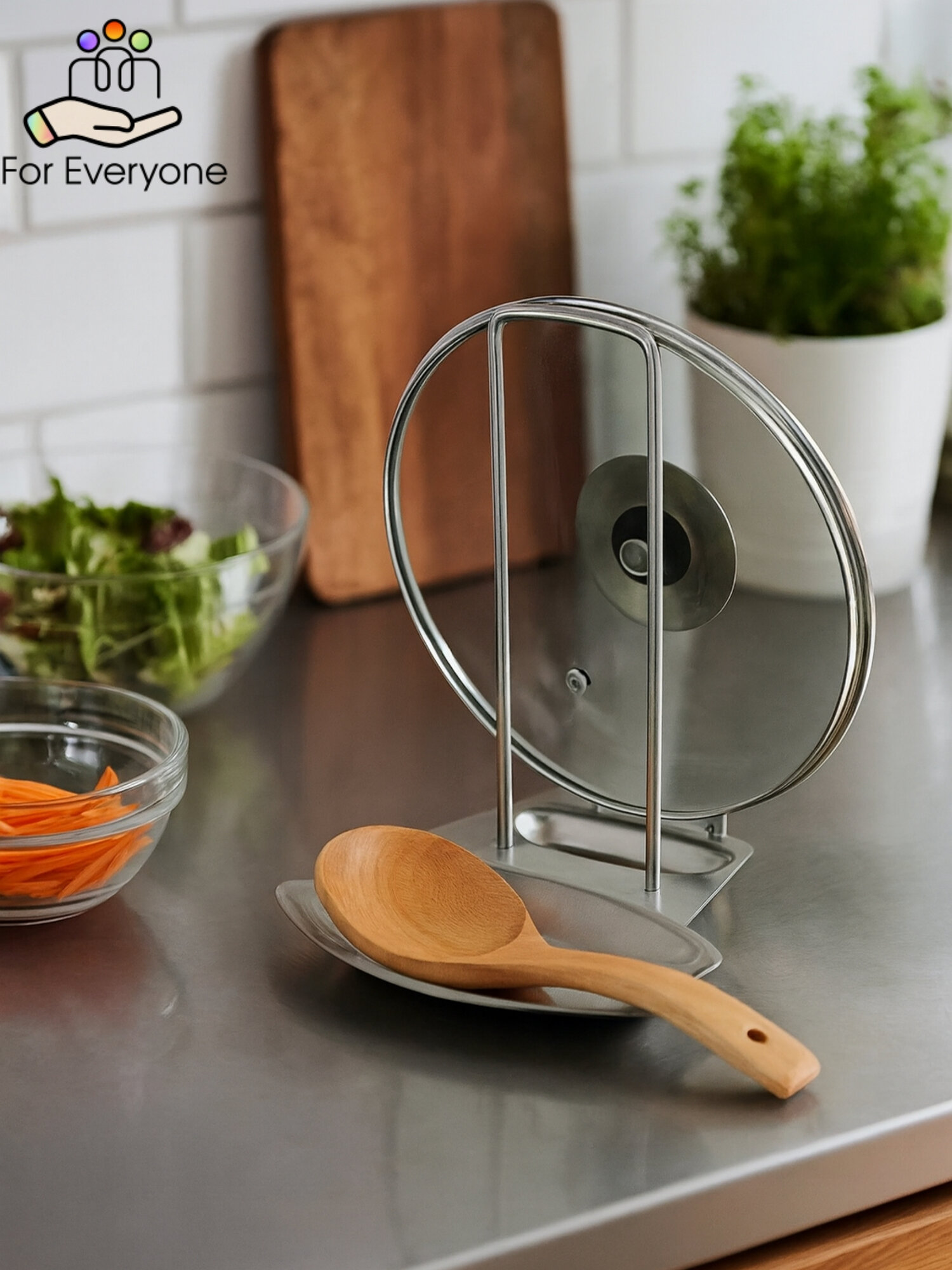 Подставка кухонная, нержавеющая сталь, настольная, для крышек и ложек