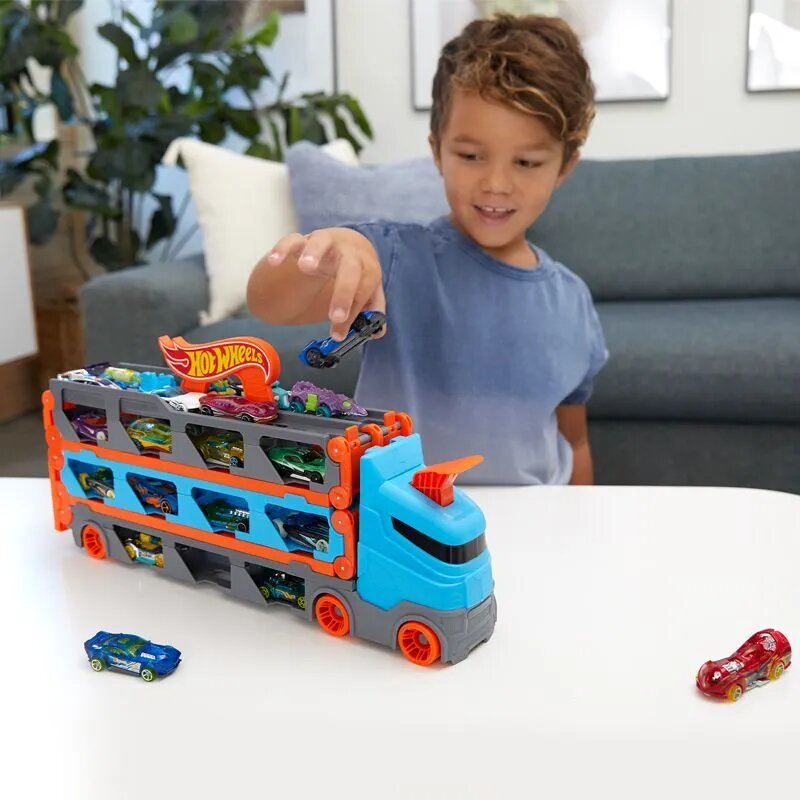 Игрушечная машинка Hot Wheels Speedaway Hauler Транспортер для ипподрома 2-в-1 для мальчиков — фото 1