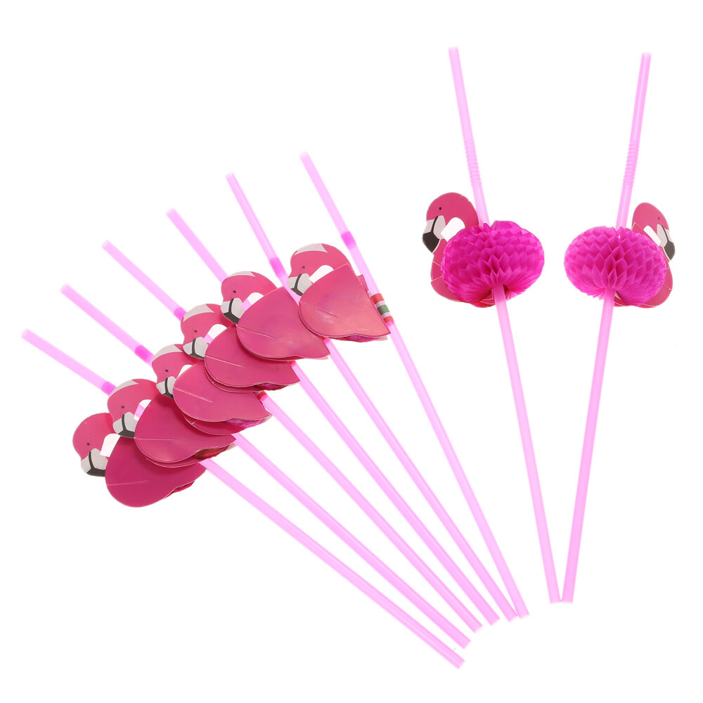 50шт/набор Пластиковые Трубочки с Декорацией Фламинго, Красный/Розовый (Выбор), Размер 4*240мм, Материал Пластик, Для Дня Рождения, Свадьбы, Детского Показа, Праздника и Торжества