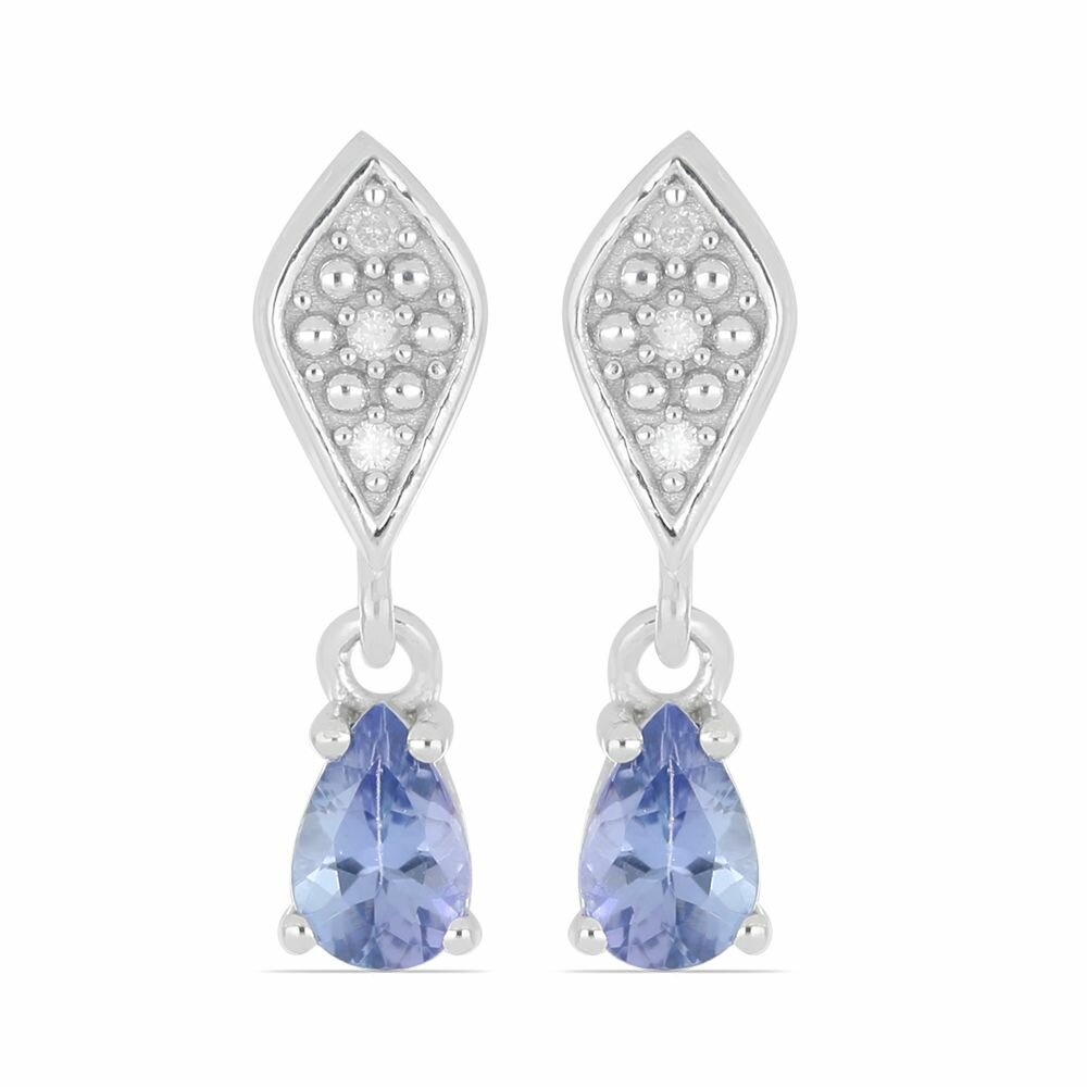 Серьги с подвесками, серебро, 925 проба, родирование, танзанит, бриллиант