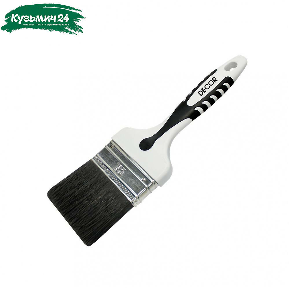 Кисть Decor Black White для грунта, чёрная щетина 75х15мм 840-075