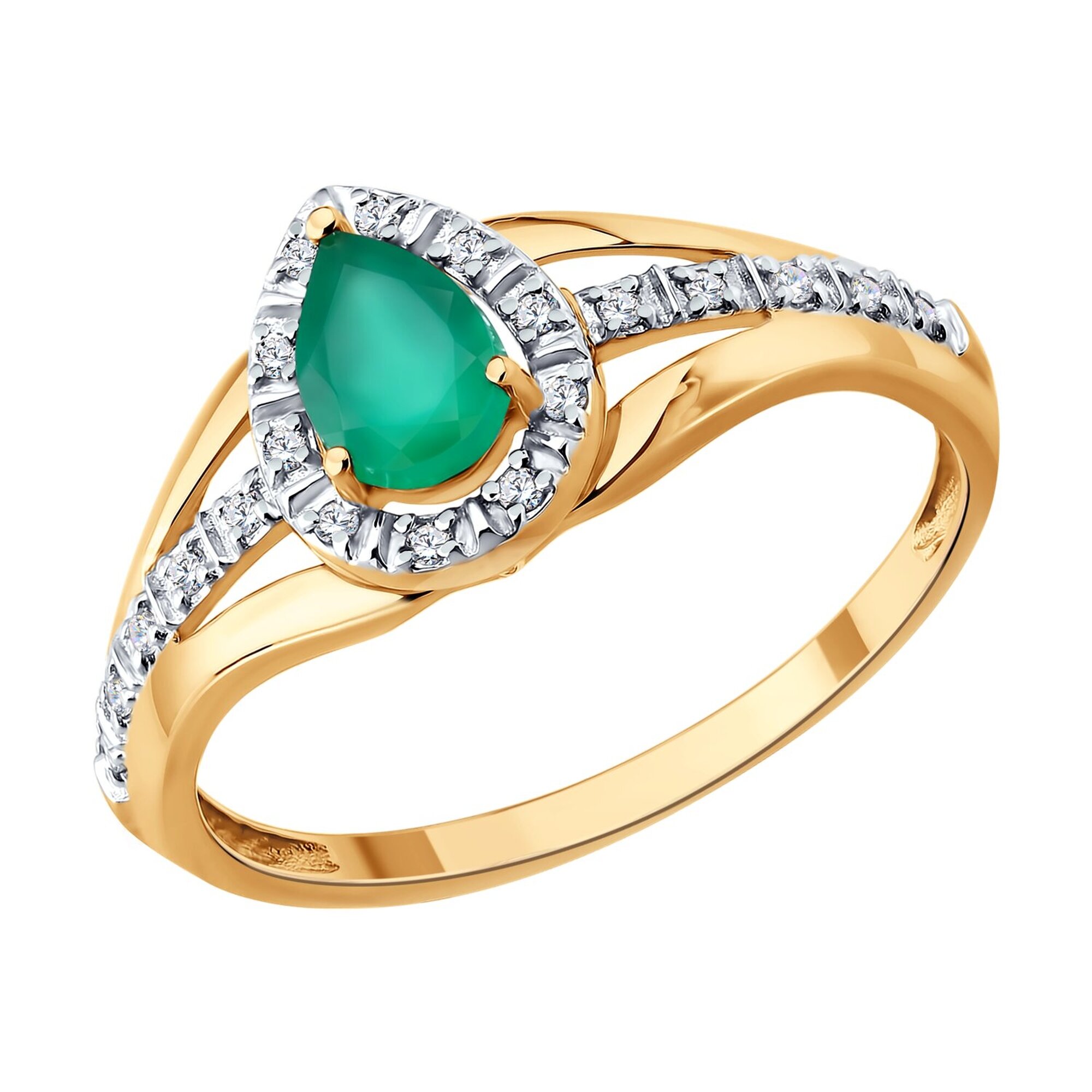 Кольцо, красное золото, 585 проба, агат, бриллиант