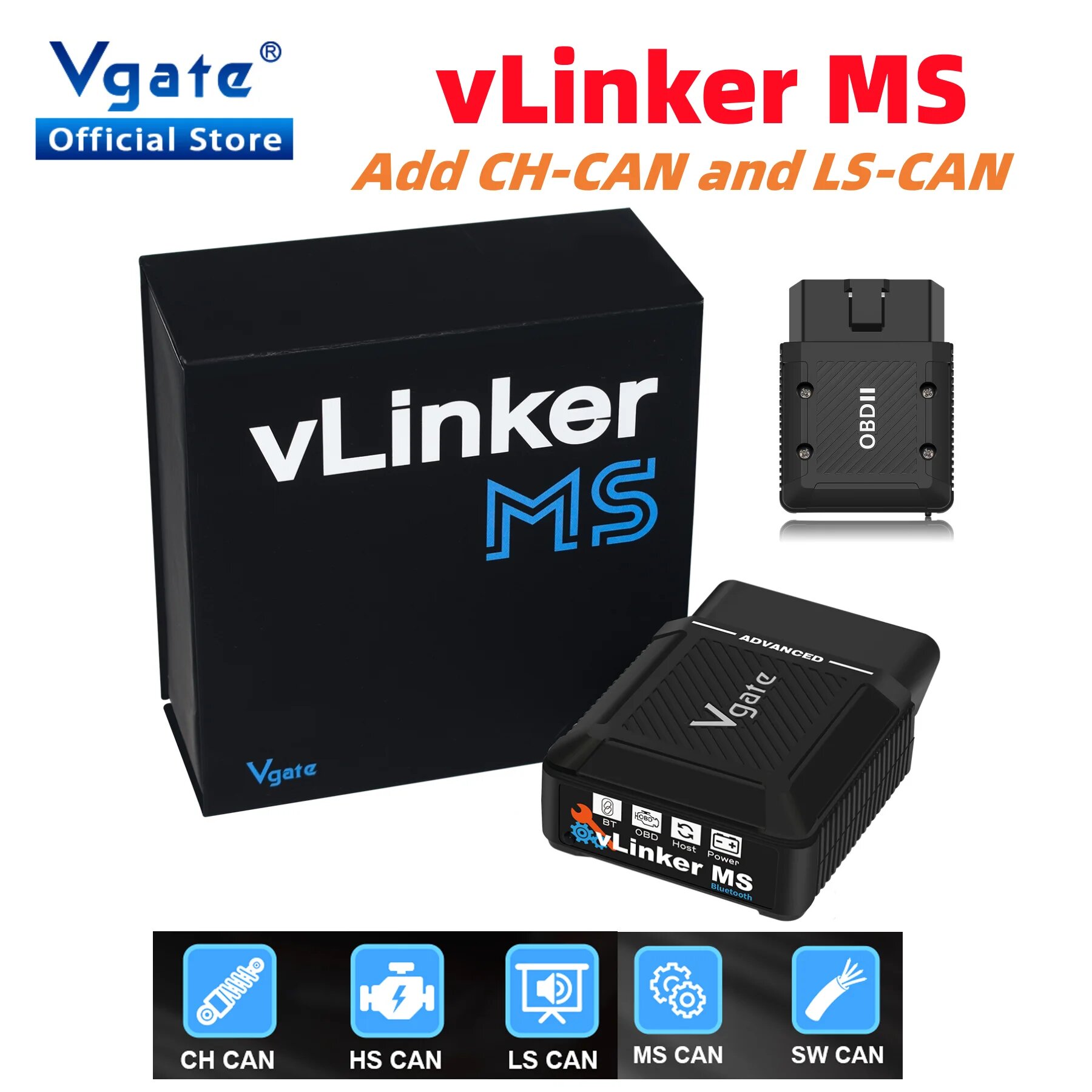 Диагностический Сканер Vgate vLinker MS ELM327 Bluetooth OBD2 Для iOS/ПК/Android, Автомобильный Сканер PK V1.5 С 5 Каналами CAN