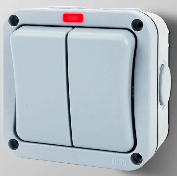 Влагозащищённый уличный выключатель 220В IP66, двухклавишный, герметичный корпус, модель B