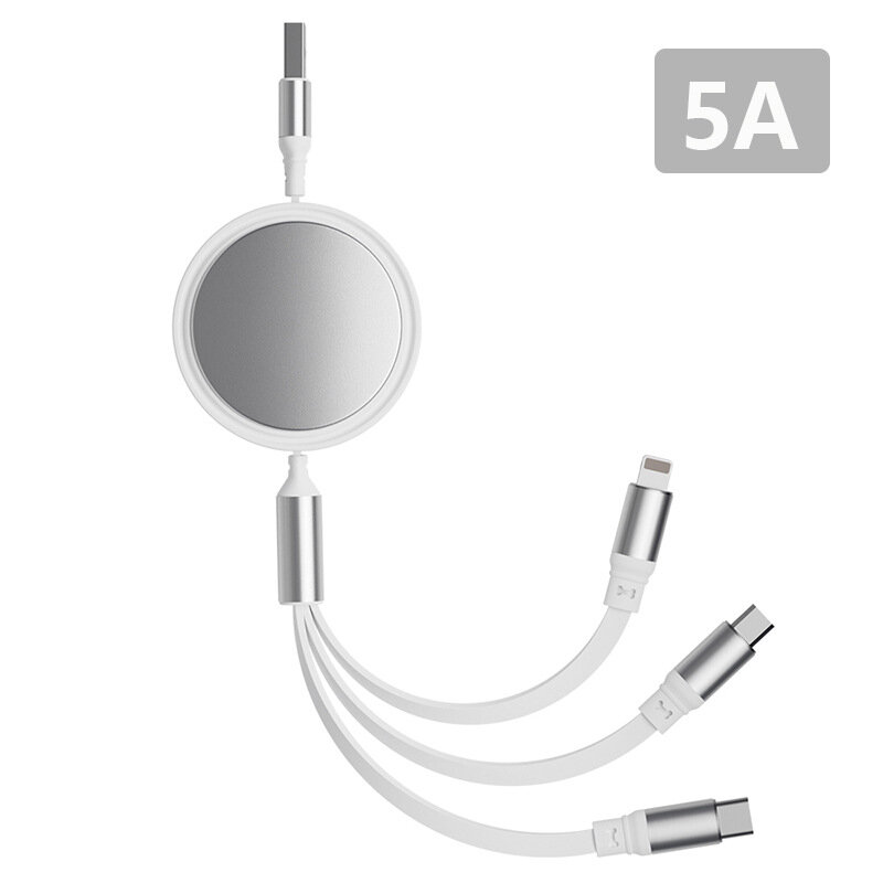 Высококачественный металлический 3-в-1 USB-C зарядный кабель с быстрой зарядкой 5А, совместимый со смартфонами, белый