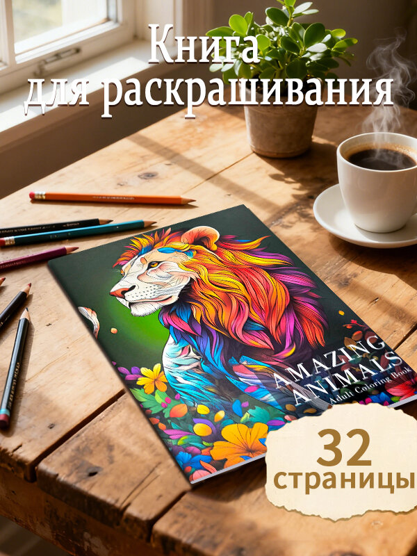 Раскраска антистресс для взрослых-Q003 Удивительные животные расслабление и снятие стресса А4 160г/м бумага оригинальные рисунки
