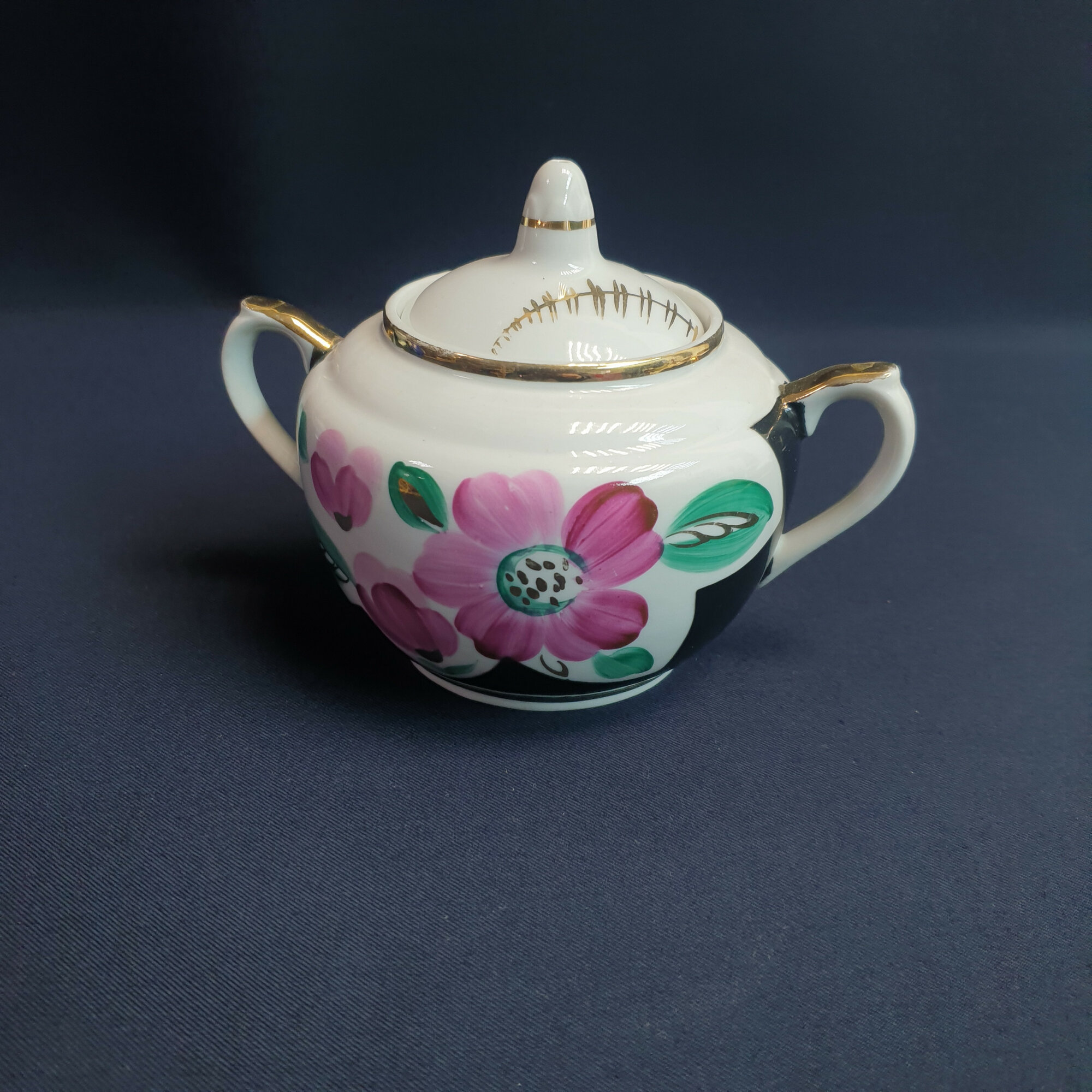 Сахарница Вербилки, фарфор роспись позолота 0.5 л, винтаж СССР