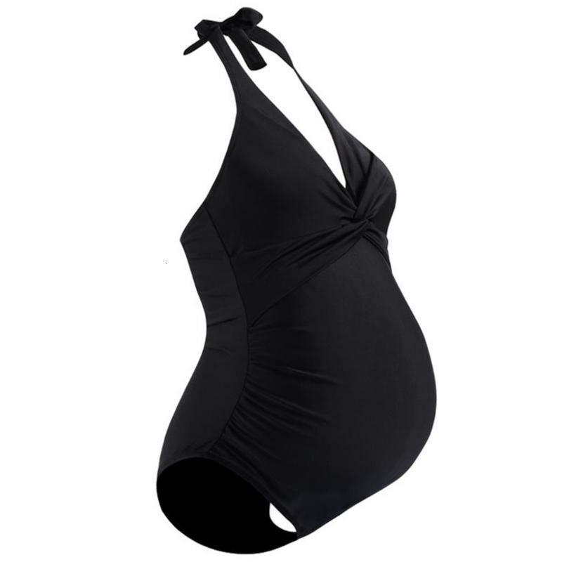 Женский купальник для беременных с V-образным вырезом, Черный - XL