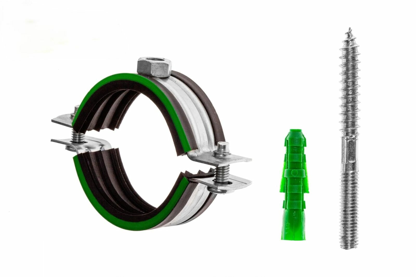 Хомут Mayer сантехнический, шпилька 8х80, дюбель, для труб 4' 108-116 мм, гайка М8