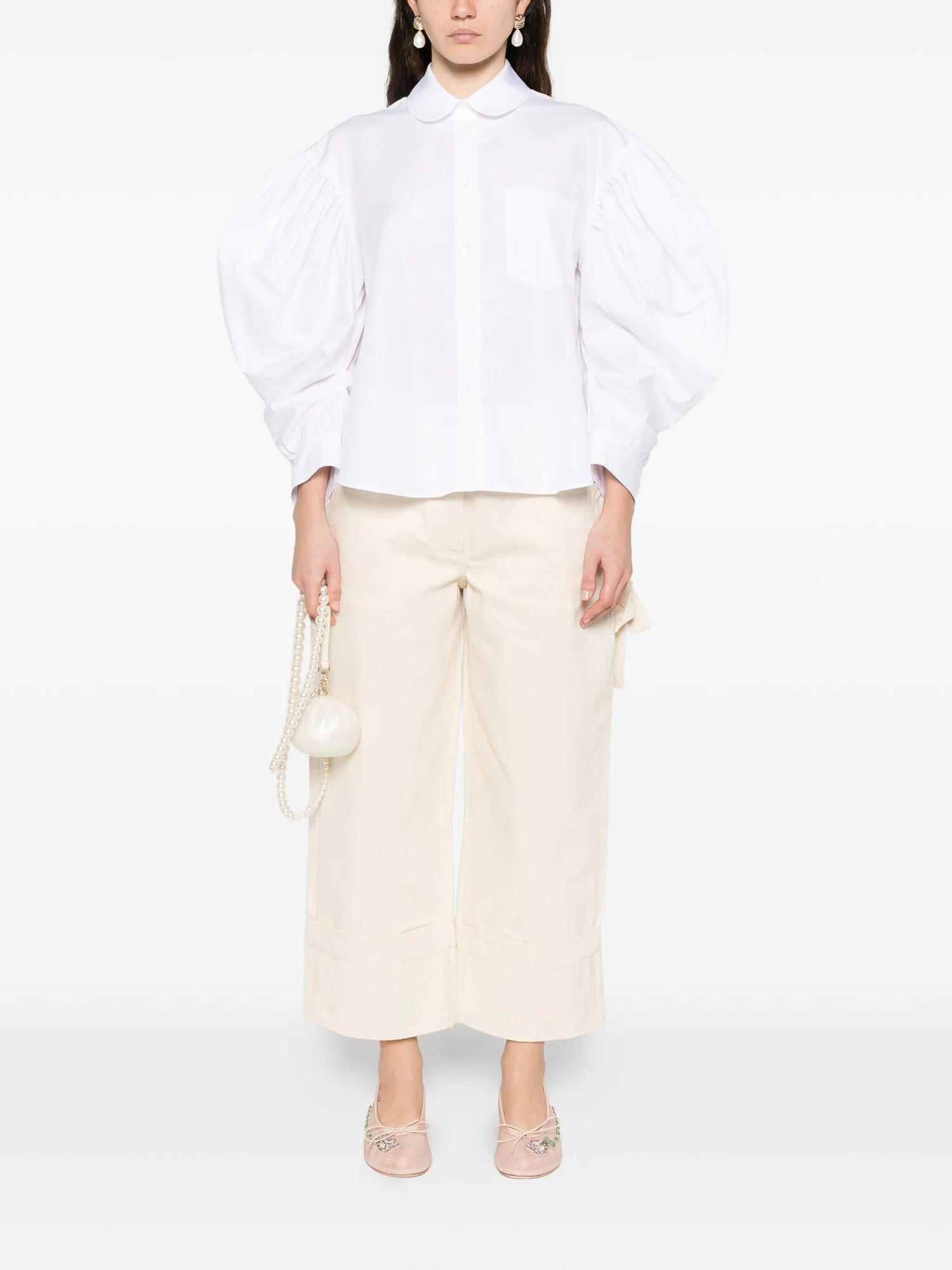 Рубашка Simone Rocha Draped-sleeve shirt, размер 10, white — фото 1