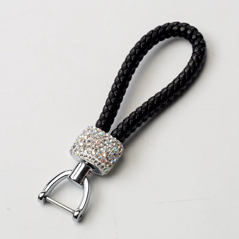 Брелок для ключей из плетеной веревки с инкрустацией бриллиантами и подвеской в виде специальной подковы, креативный