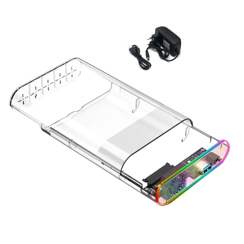 Прозрачный бокс для жесткого диска USB 3.0 с вентилятором, 2.5–3.5"
