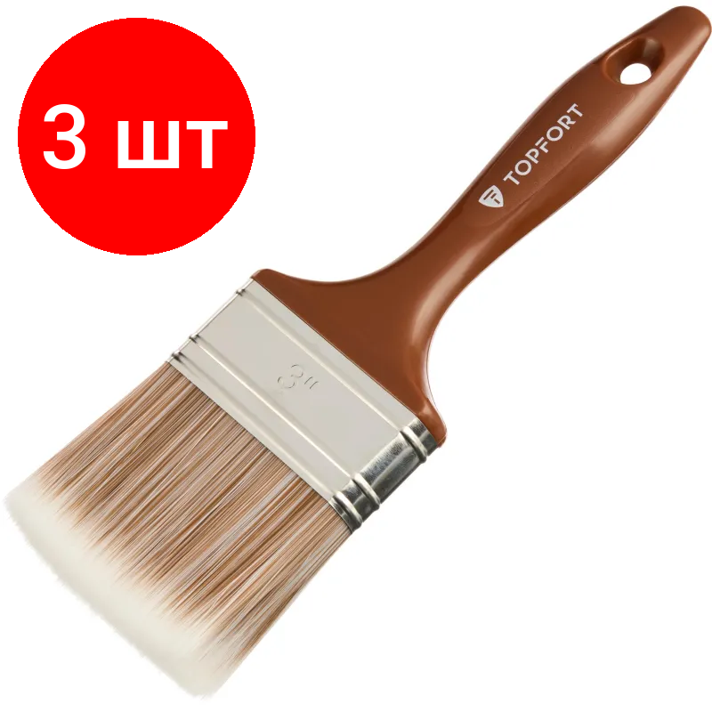Комплект 3 штук, Кисть плоская по дереву TOPFORT Optimum 76х15