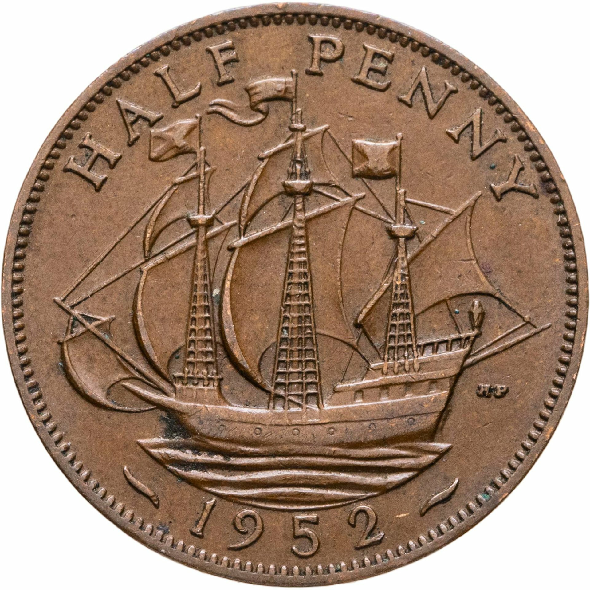 Великобритания 1/2 пенни penny 1952, Бронза, в сохранности XF-AU