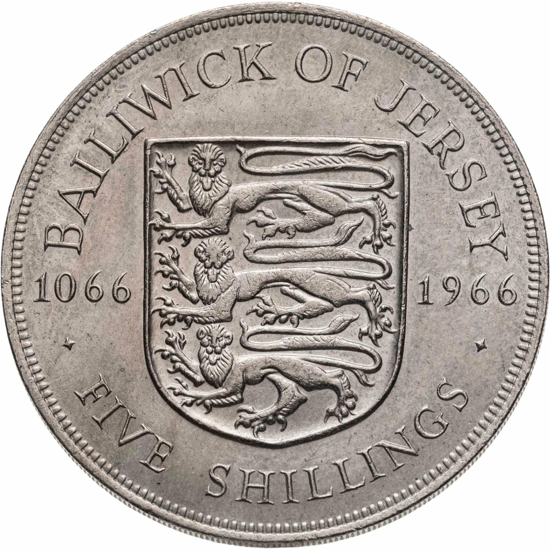 Джерси 5 шиллингов shillings 1966 "900 лет битве при Гастингсе", Мельхиор медь-никель, в сохранности XF-AU