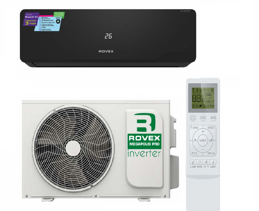Кондиционер Rovex Pro RS-09CBS5, Wi-Fi, инверторный, черный, 9000 BTU