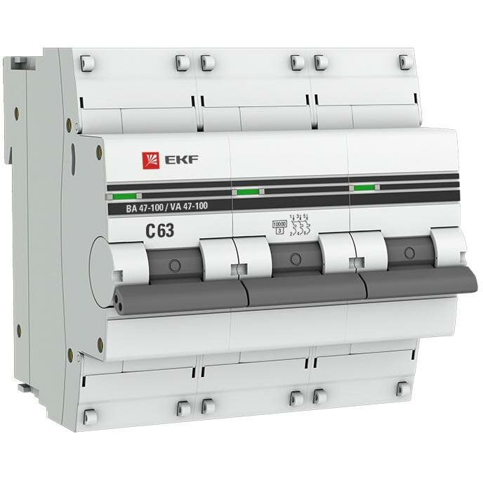 EKF mcb47100-3-63C-pro Автоматический выключатель 3P 63А (C) 10kA ВА 47-100 EKF PROxima