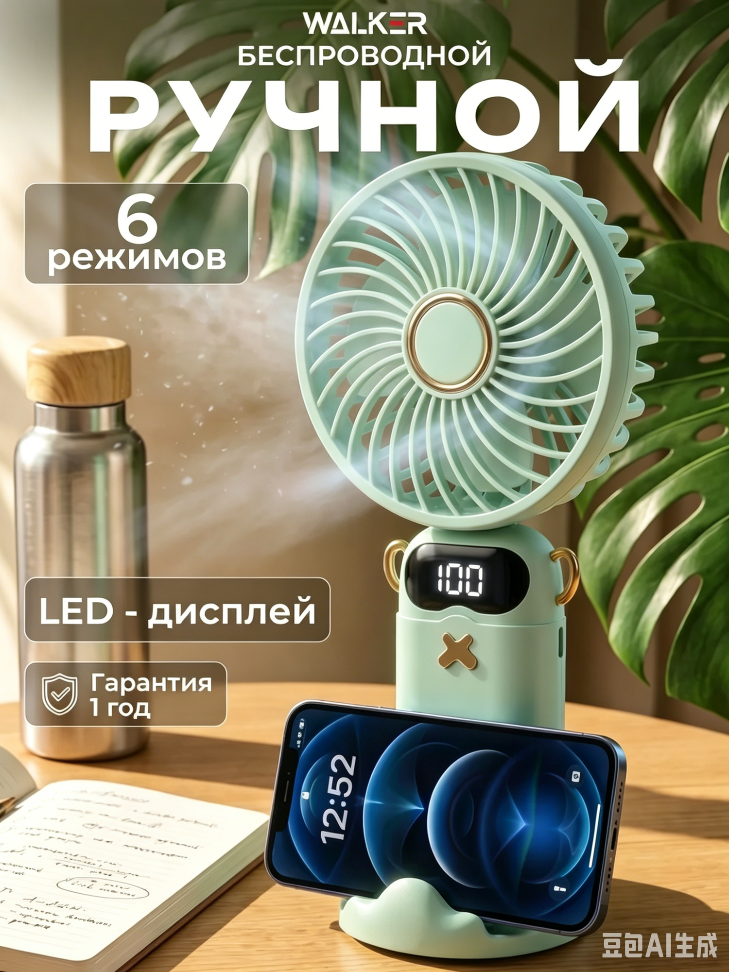 Вентилятор настольный ручной WALKER / мини вентилятор на шею