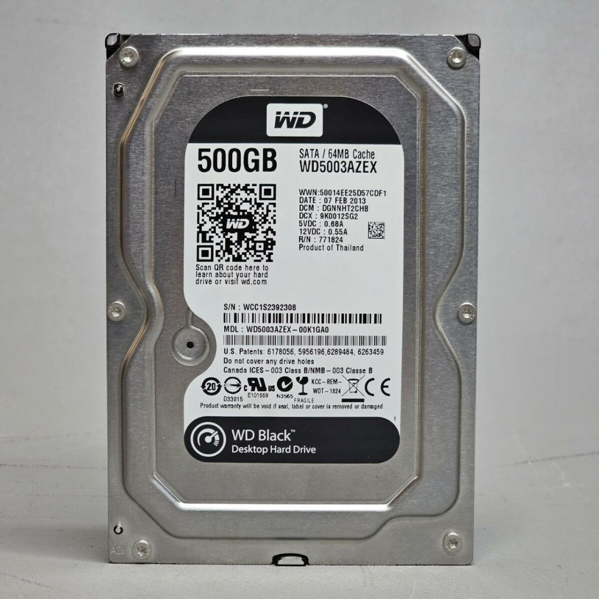 Жесткий диск HDD 500Gb Western Digital, SATA-III, 64Mb, 7200rpm, Black (WD5003AZEX)