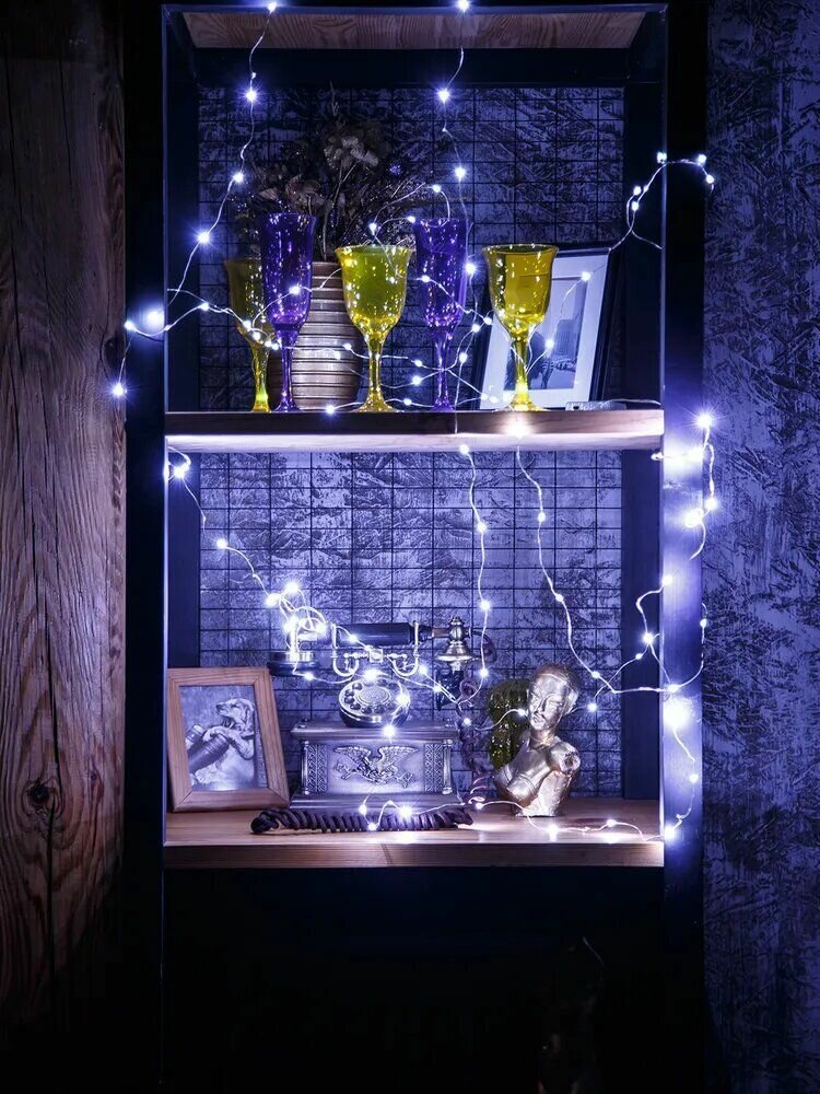 Новогодняя светодиодная гирлянда капельки росы, теплый белый свет, 10метров, 8 режимов