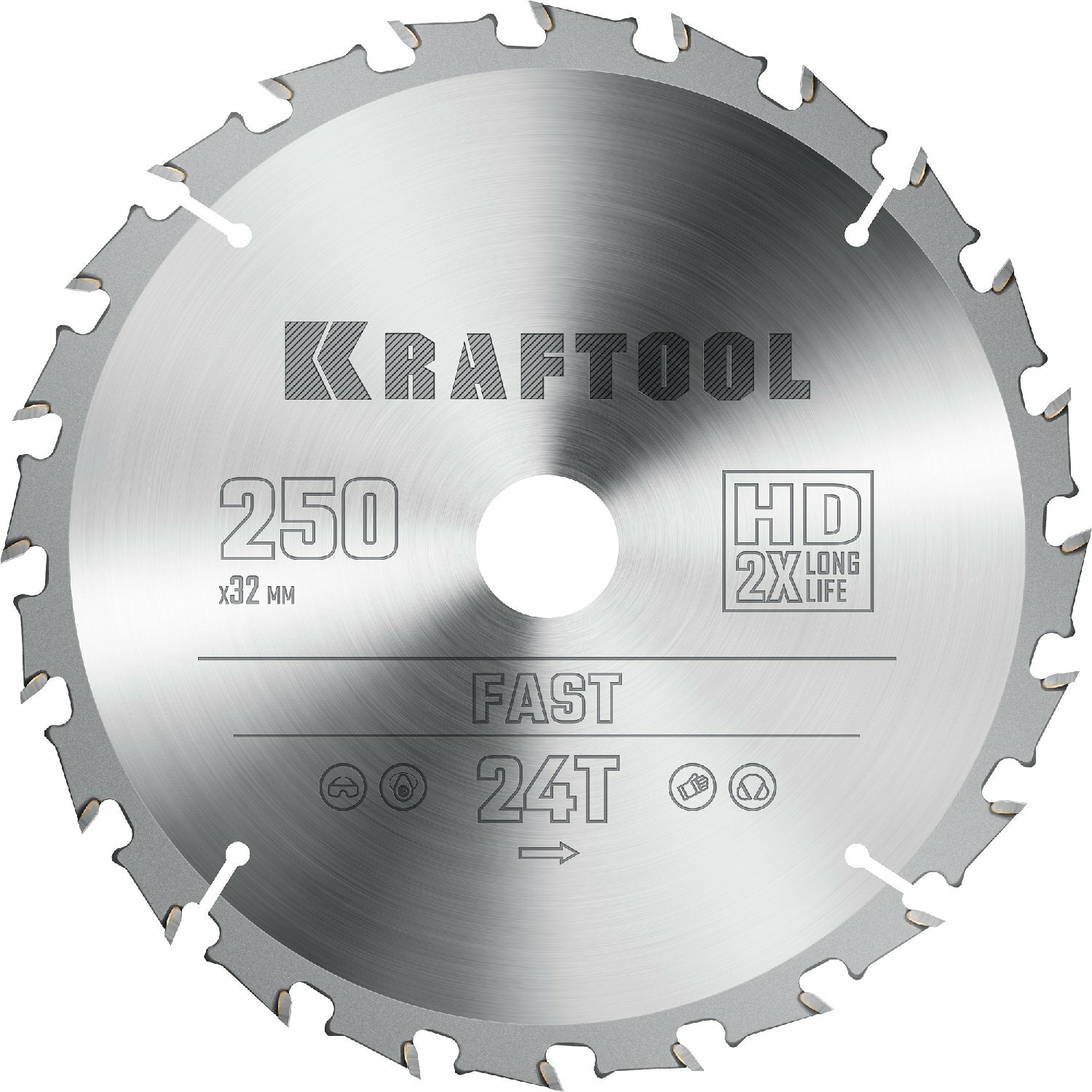 Пильный диск по дереву KRAFTOOL Fast 250 мм 32 мм 24 зуба для быстрых продольных и поперечных пропилов в твердой и мягкой древесине