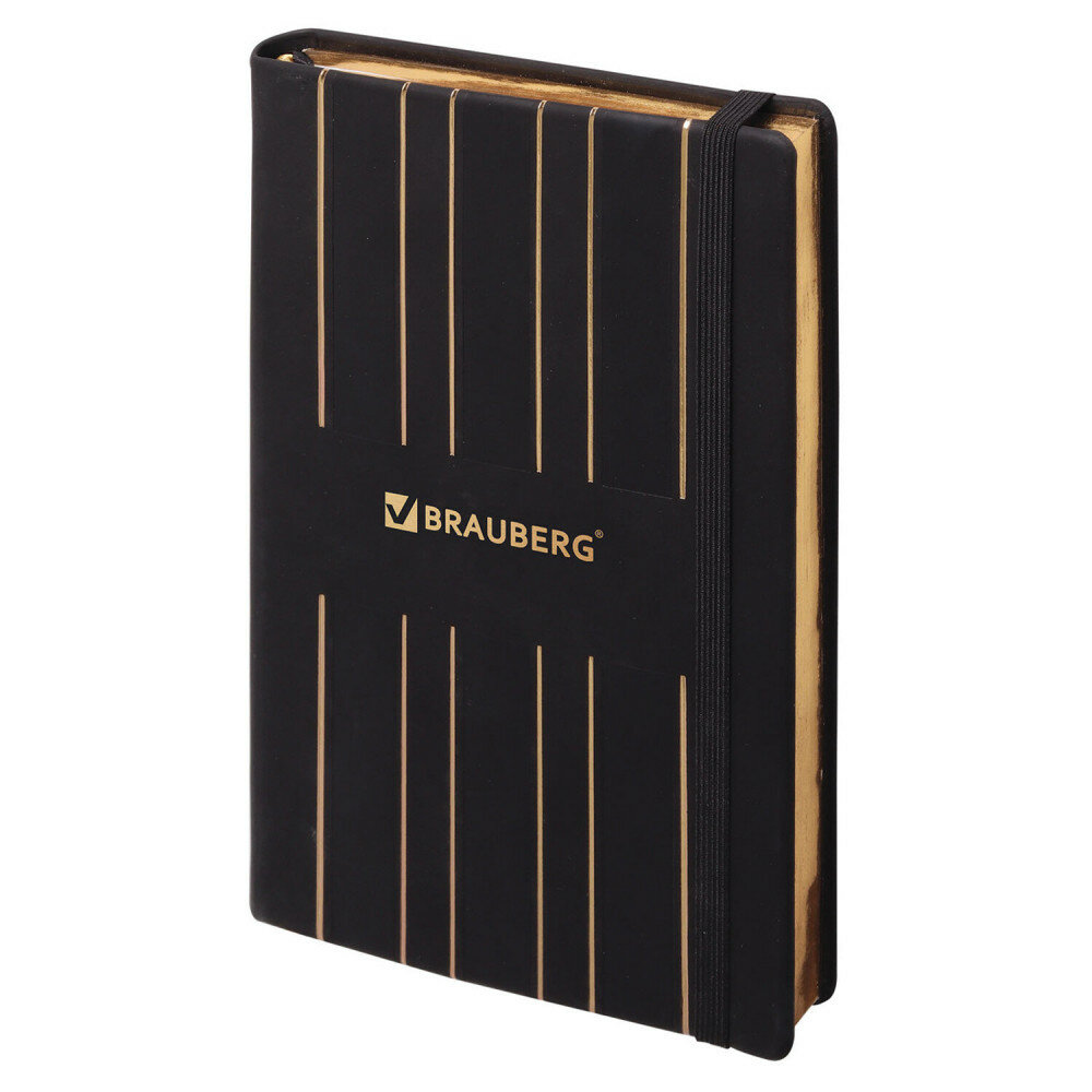 Блокнот А5 (135х205 мм), BRAUBERG "TOUCH", под кожу, 80 л, линия, черный, 113409, 1 шт