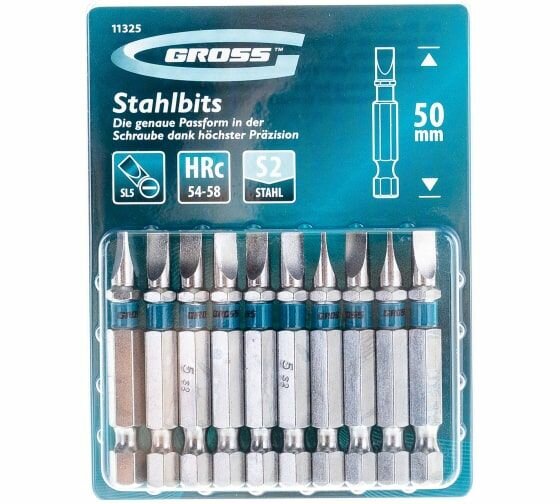 Набор бит (сталь S2; SL 5х50 мм; 10 шт.) GROSS 11325