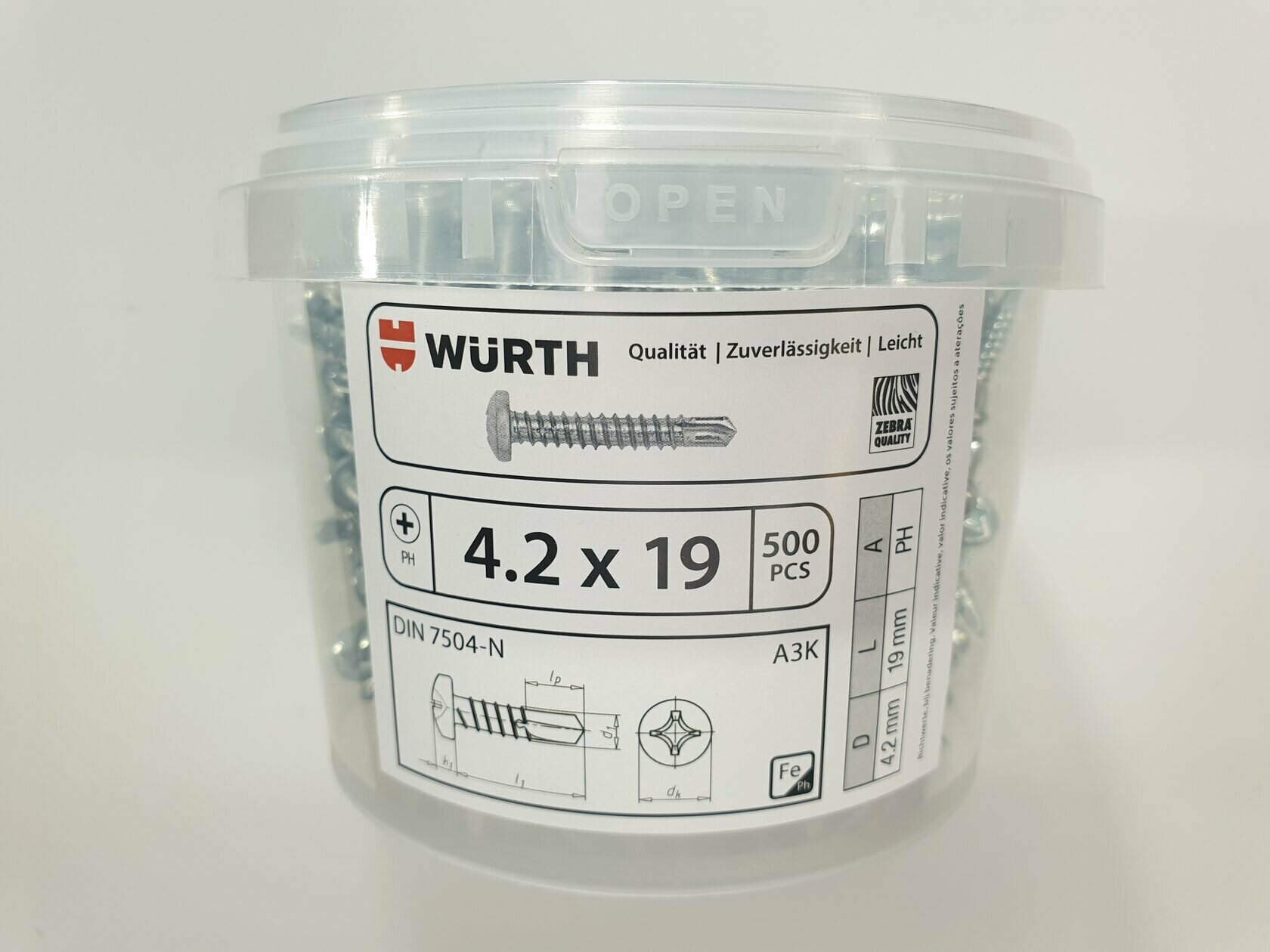 Саморез DIN 7504-N 4.2x19 PH A3K (500 pcs) WURTH, Германия