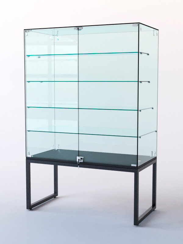 Витрина стеклянная "лофт стиль" островная №305 (с дверками, фасад - стекло), Черный