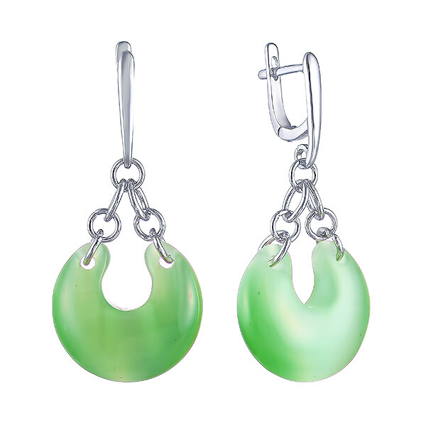 Серьги, серебро, 925 проба, фианит, кошачий глаз