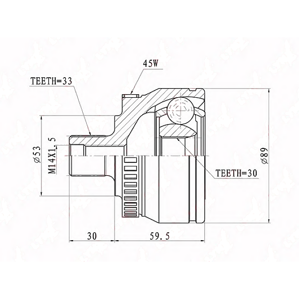 LYNXAUTO co-1201a (1004980069 / 108114546 / 108114755) шрус наружный Audi (Ауди) a4 1.6-1.9td 95-00 / a6 1.8-t 97-05 Skoda (Шкода)