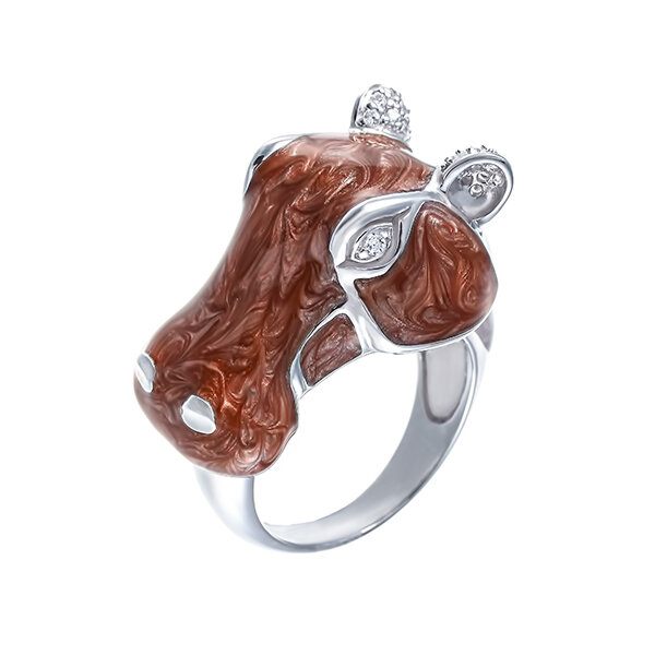 Кольцо, серебро, 925 проба, фианит, эмаль