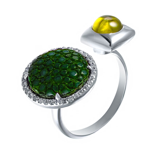 Кольцо, серебро, 925 проба, кожа