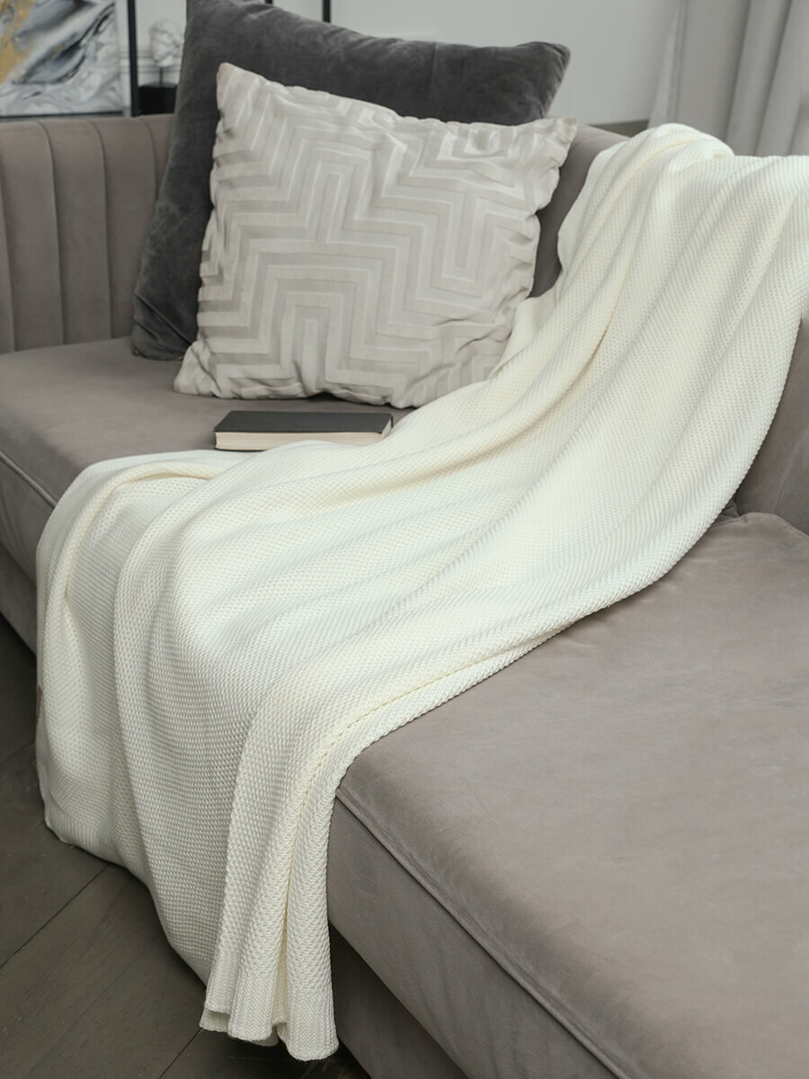 Плед вязаный VITACCI HOME MTP01-09, акриловый, 2-спальный, молочный