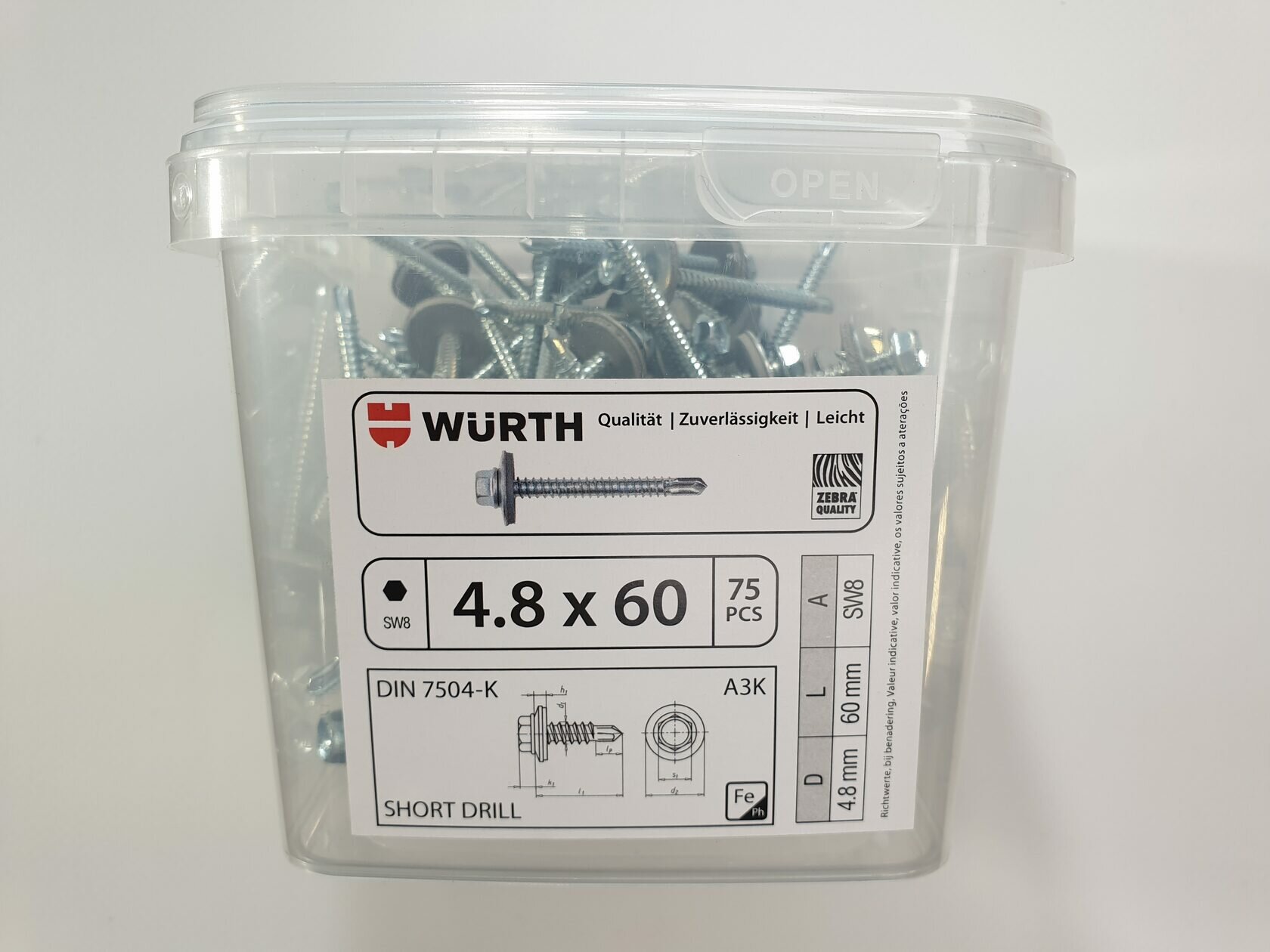 Саморез кровельный DIN 7504-K 4.8x60 (75 pcs) WURTH, Германия