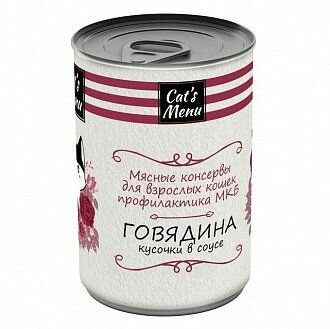 Cat's Menu Влажный корм для для взрослых кошек с говядиной, кусочки в соусе , 340 г