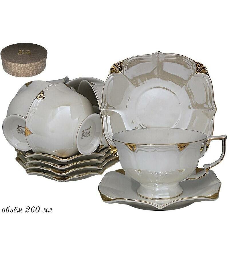 Чайный набор 12 пр, 260 мл перламутр белый