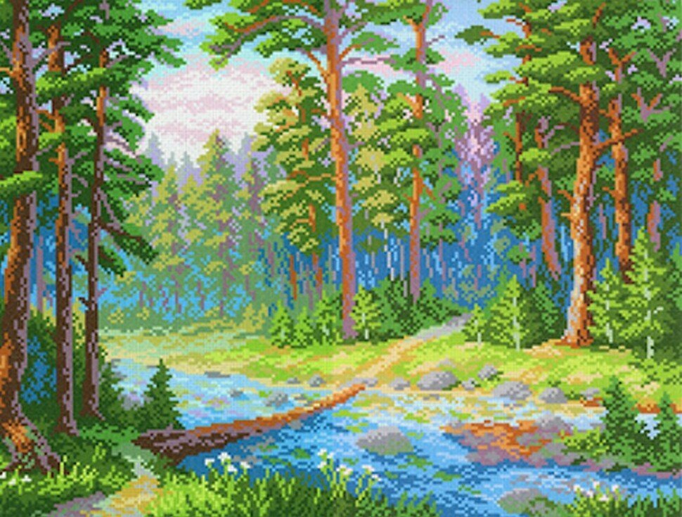 Канва с рисунком для вышивания М. П. Студия СК-070 Лесная речка, 40 x 30 см (Нитки в в комплект не входят.)