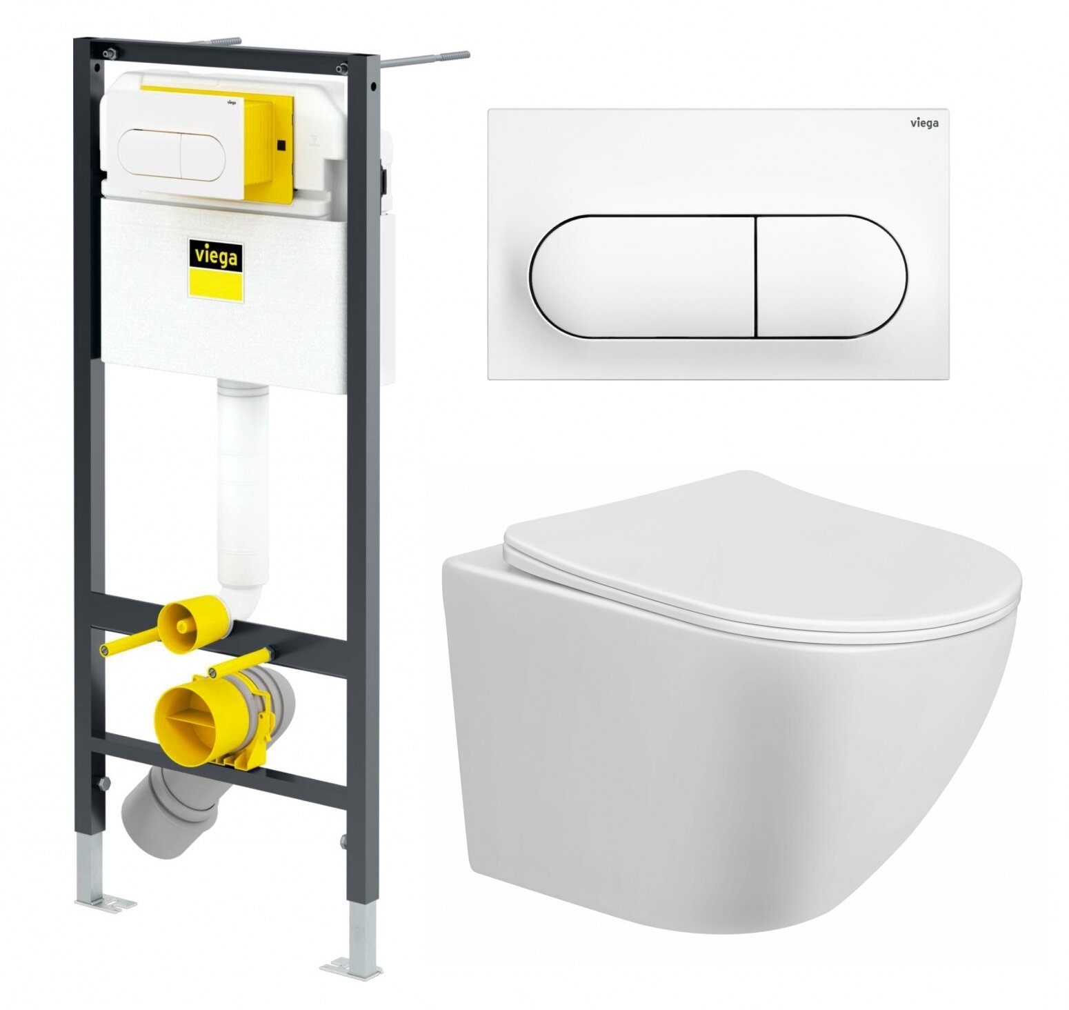 Комплект 3 в 1 инсталляция Viega Prevista 8524.11 + Унитаз подвесной Taliente Amato AM25010 + кнопка белая