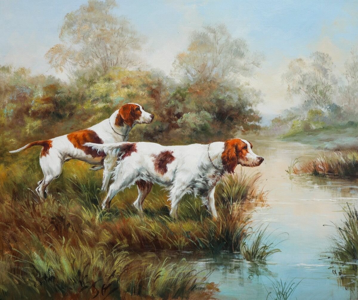 Картина маслом "Охотничьи собаки" 50х60см