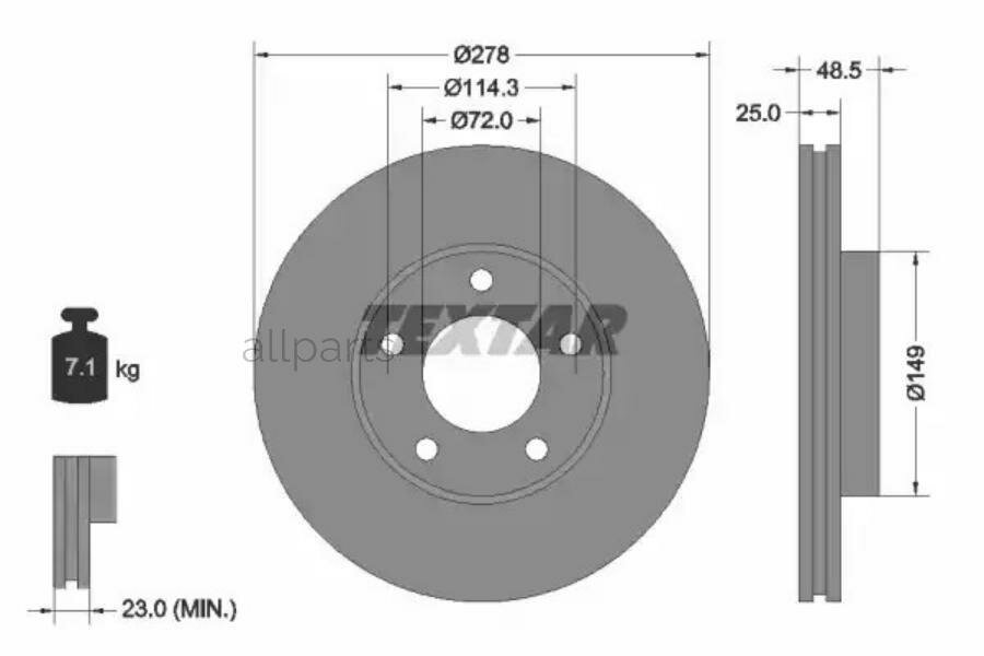 TEXTAR 92130303 Диск тормозной передний с покрытием PRO MAZDA/MAZDA (CHANGAN) TEXTAR 92130303
