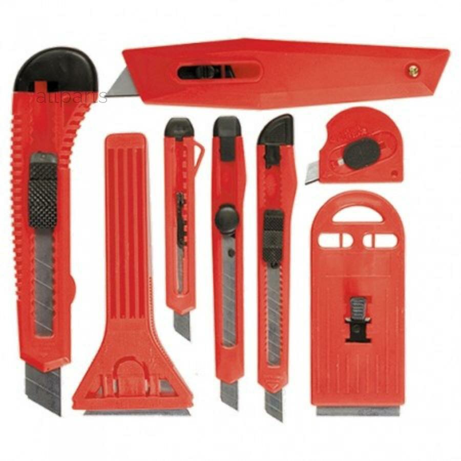 MATRIX 78991 Набор ножей, выдвижные лезвия, 9 мм -4, 18 мм -2, +скребки выдвижн. фиксир. лезв, 40-52 мм, 2шт MATRIX 78991