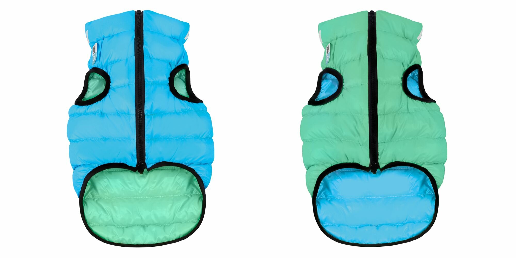 AiryVest Курточка двухсторонняя светящаяся ЭйриВест Lumi, размер XS 22, салатово-голубая. Спина: 33-