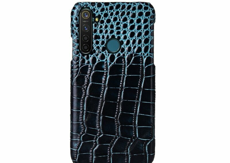 Чехол-накладка-бампер MyPads Premium для Realme 5 из натуральной кожи с тиснением крокодила экзотическая неповторимая фактура ручная работа синий