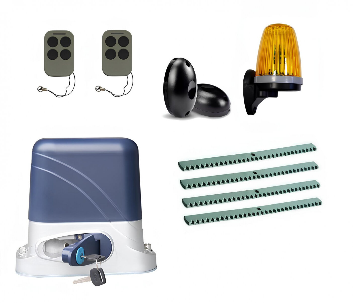 Автоматика для откатных ворот KSL-800 FULL-3K4, комплект: привод, 2 пульта, фотоэлементы, лампа, 4 рейки