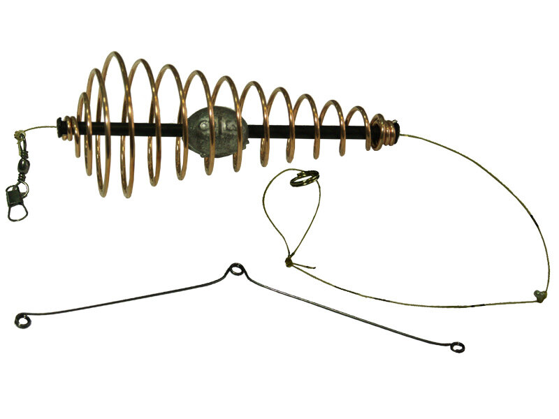 Кормушка донная оснащенная Вихрь №1-15гр с леской 0.40 вертлюгом карабином №8 заводным кольцом №10 и коромыслом