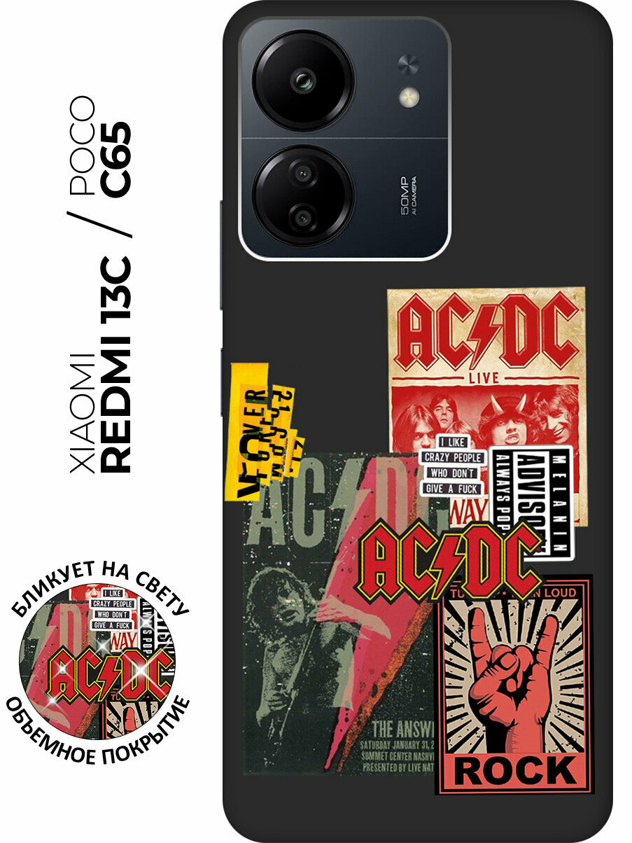 Силиконовый чехол на Xiaomi Redmi 13C / Poco C65 / Сяоми Редми 13С / Поко С65 с рисунком "AC/DC Stickers" Soft Touch черный